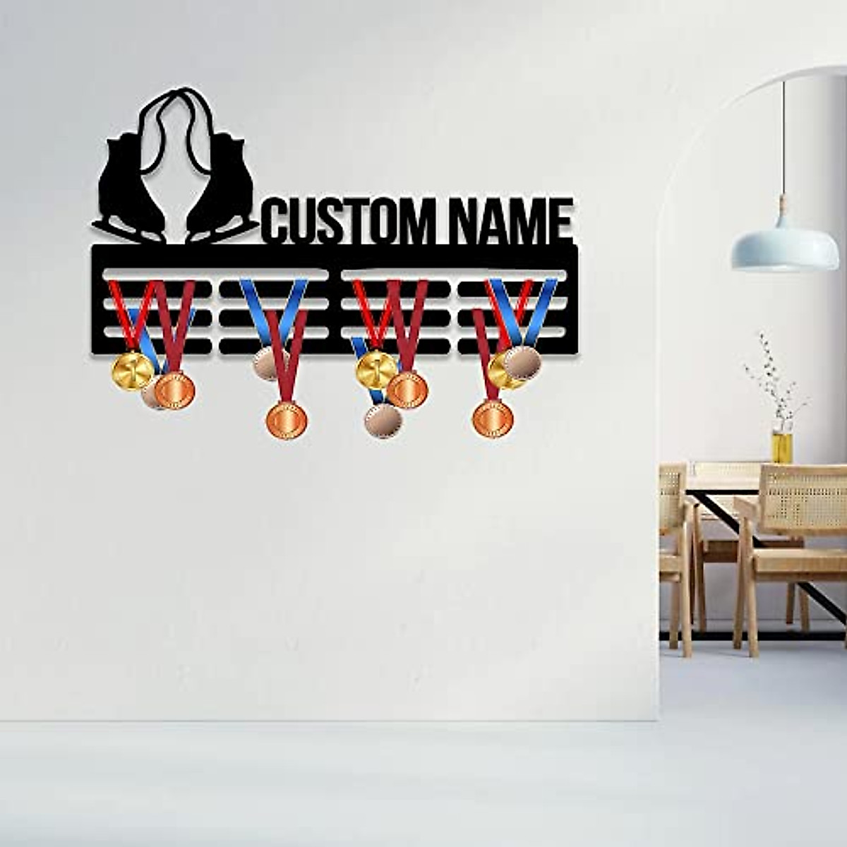 Metal Sign Led Light, Custom Name Skating Medal Hanger with Led Light, Medal Holder Display Rack for Awards and Ribbons, Tiered Award Rack, Sports Medal Hanger