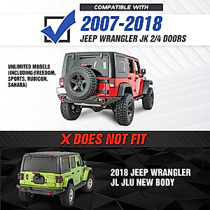 EYOUHZ Rear Bumper Compatible with 2007-2018 Jeep Wrangler JK JKU Unlimited Rock Crawler Rear Bumper Built-in 2" Hitch Receiver, D-Rings and 2 x 18W LED Lights for 2/4 Doors (Textured Black)