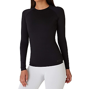 TCA Super Thermal Long Sleeve Women Running, Ski Base Layer - Compression Shirts Woman, Long Sleeve Workout Tops for Women - Black Rock, Small