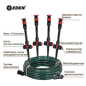 Eden 97063 Multi-Adjustable Flex Design Above Ground Irrigation Garden Sprinkler System, Sprinkler & Hose, DIY Plant Watering Set