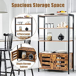 Tangkula Storage Cabinet, Industrial Bookshelf and Bookcase, Freestanding Floor Cabinet with 3 Shelves and 2 Louvered Doors, for Living Room Study Home Office, 27.5 x 12 x 47.5 Inch, Rustic Brown