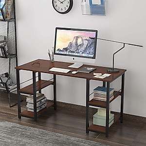 Computer Desk, Computer Desk with Shelves, 55 inches Office Desk with 4 Storage Shelves, Large Space Home Office Desks Trestle Desk Workstations, Modern Desk Writing Desk for Home Office (Walnut)