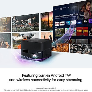 Epson EpiqVision Mini EF12 Smart Streaming Laser Projector, HDR, Android TV, Portable, sound by Yamaha, 3LCD, 1080p, 1000 lumens Color and White Brightness (Renewed)