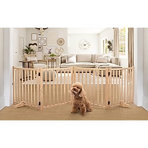 YOCAN Wooden Freestanding Dog Gates for The House,Dog Gates for Doorways, Stairs,Wood Dog Fences Indoor Pet Gate,Step Over Fence-4 Panel 24”