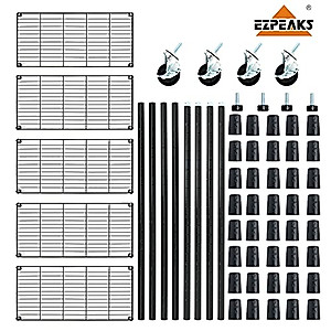 EZPEAKS 5-Shelf Shelving Units and Storage on Wheels with Shelf Liners Set of 5, NSF Certified, Adjustable Carbon Steel Wire Shelving Unit Rack for Garage, Kitchen, Office(63H X 30W X 14D)