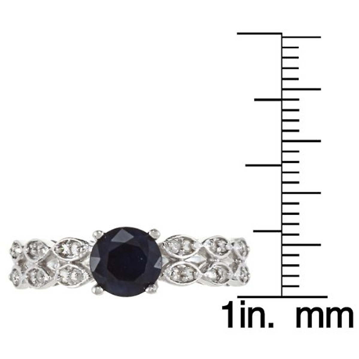 Sterling Silver 1.66ct Genuine Blue Sapphire and Pave Diamond Ring