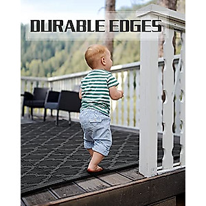 RVOLST Outdoor Rug Carpet Waterproof 6x9 ft-Patio Rug Reversible Portable RV Camping Rug Mat-Plastic Straw Outdoor Rug for Patio Decor Outside Rug for Picnic Balcony-Black and Gray