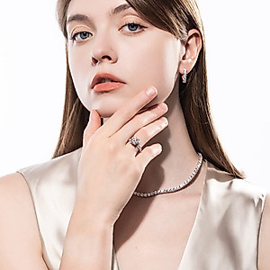 AnuClub Moissanite Engagement Ring 4.3cttw D Color Lab Created Diamond Round Cut 14K White Gold Plated Sterling Silver Eternity Wedding Promise Anniversary Band Ring, Christmas Gift for Women 8