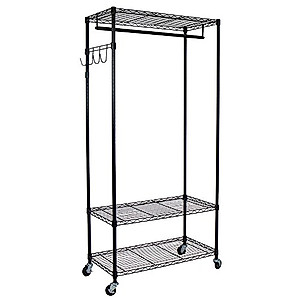 Oceanstar Adjustable Shelves with Hooks Garment Rack, Black