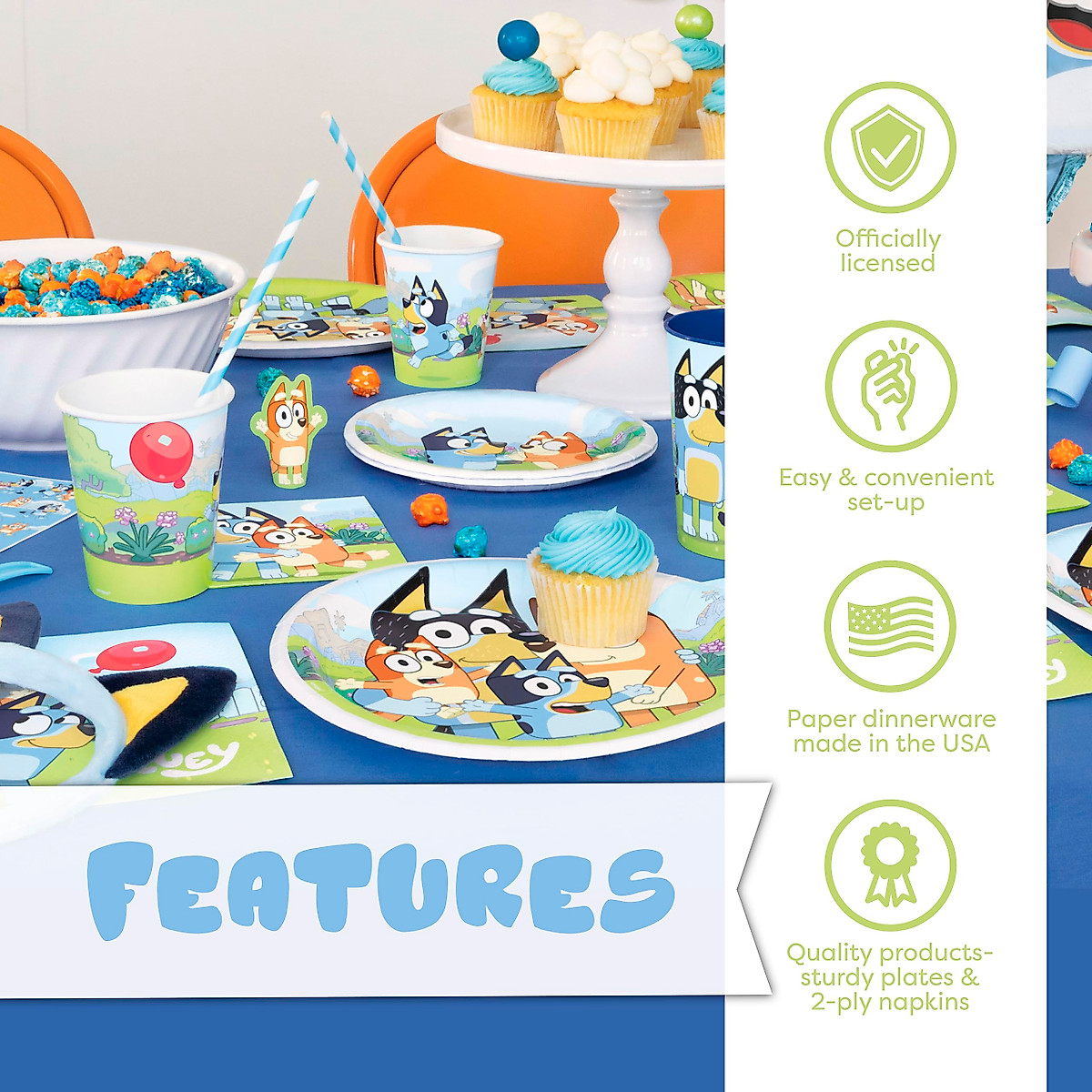 Unique Bluey Birthday Party Supplies | Bluey Party Supplies | Bluey Birthday Decorations | Bluey Party Decorations | With Bluey Tablecover, Bluey Plates, Bluey Cups, Bluey Napkins, Button