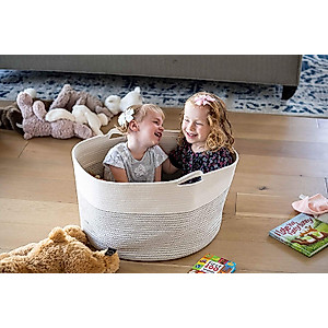 Little Hippo Baskets XXXL Large Cotton Rope Basket 22"x22"x14" Storage Basket, Woven Basket, Large Basket, Blanket Basket Living Room, Toy Basket, Baskets for Organizing, Kids Toy Storage Organizer