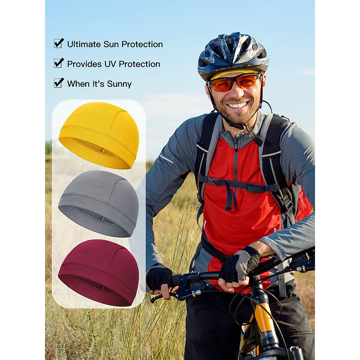 SATINIOR 9 Pieces Helmet Liner Skull Caps Sweat Wicking Cycling Hat Cooling Beanie Hat (Chic Colors)