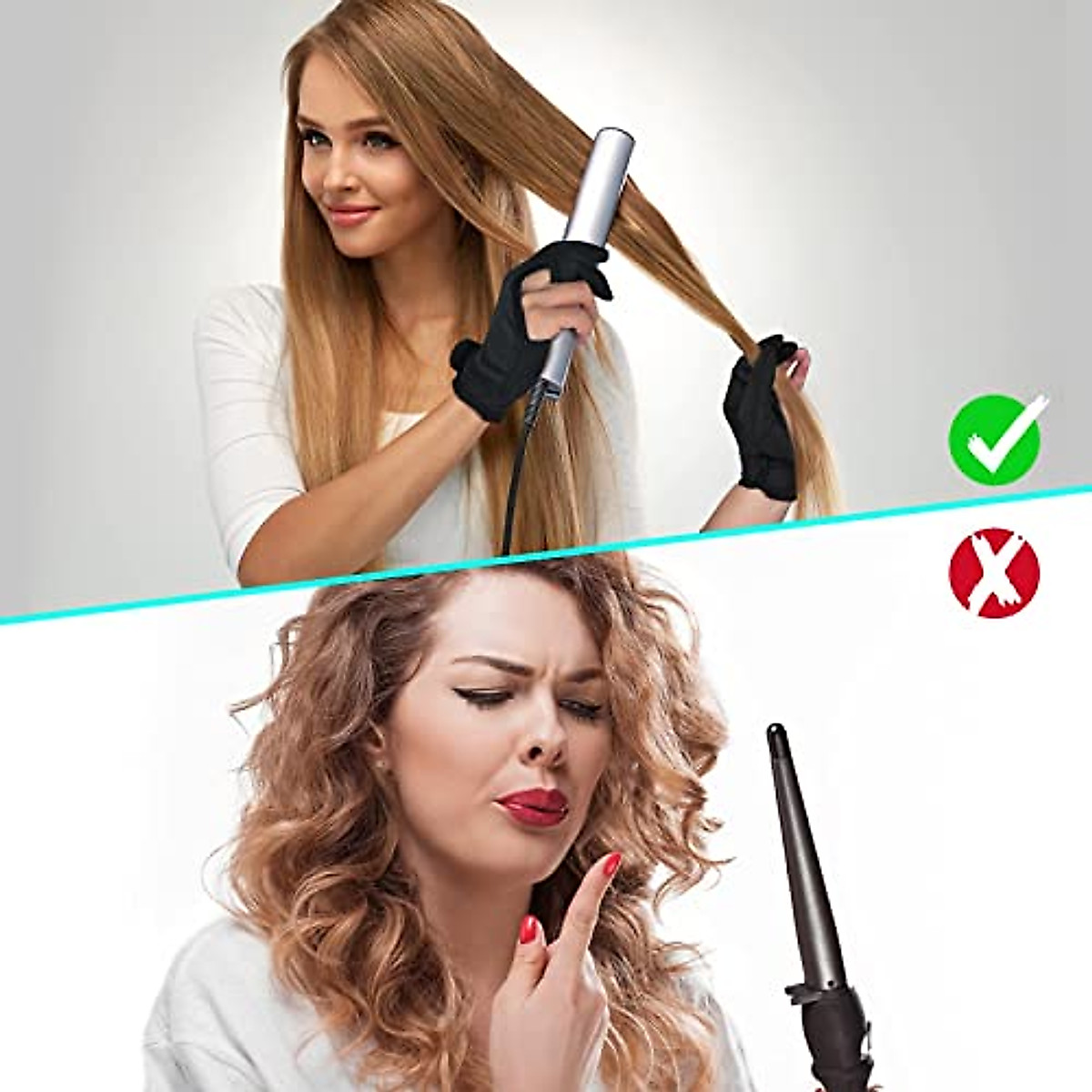 Heat Resistant Gloves for Hair Styling 3 Finger Curling Wand Glove Silicone Heat Mat Pouch 6 Pcs Hair Clips and 2 Pcs Styling Comb for Curling Iron Wands