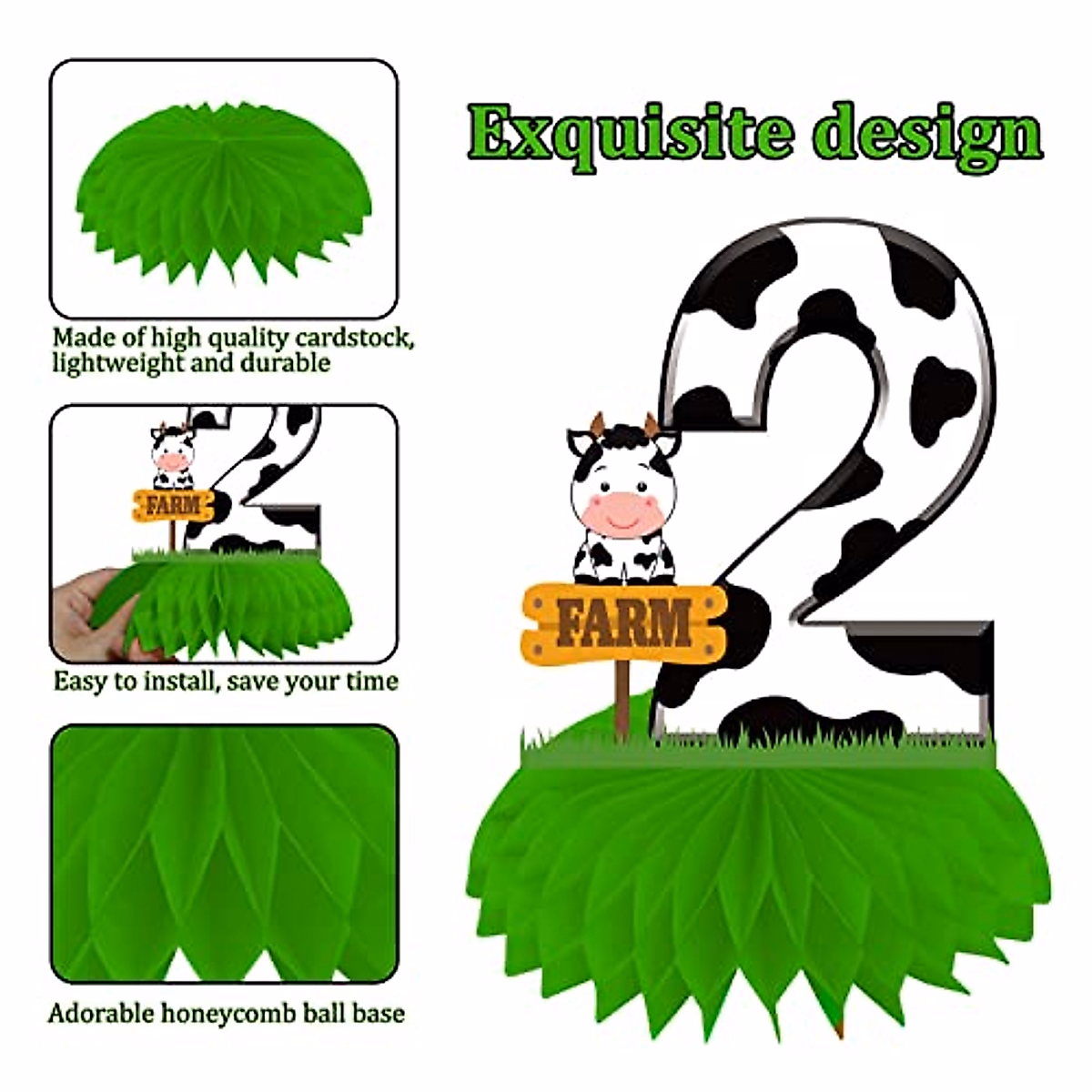 Farm Animals 2nd Birthday Decorations Table Centerpieces, Barnyard Theme 2nd Birthday Honeycomb Ceterpieces Party Supplies for Boys Girls, Farm Barn Theme Two Birthday Table Topper Decor