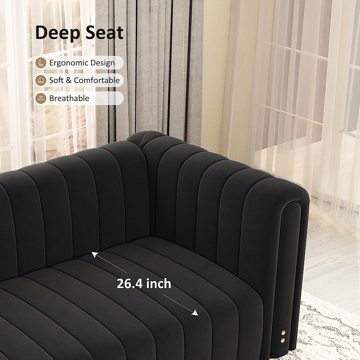 ANTTYBALE 81" W Tufted Velvet Couch,Modern Velvet Sofa with Round Handrails and Metal Ball Legs for Living Room,Office,Apartmen