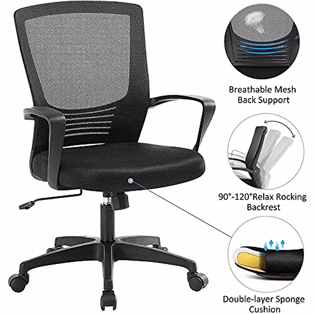 Ergonomic Mesh Office Chair, Home Office Desk Chairs with Adjustable Backrest, High Back Computer Desk Chair with Adjustable Headrest and Flip-Up Arms, Swivel Task Chair (Black)