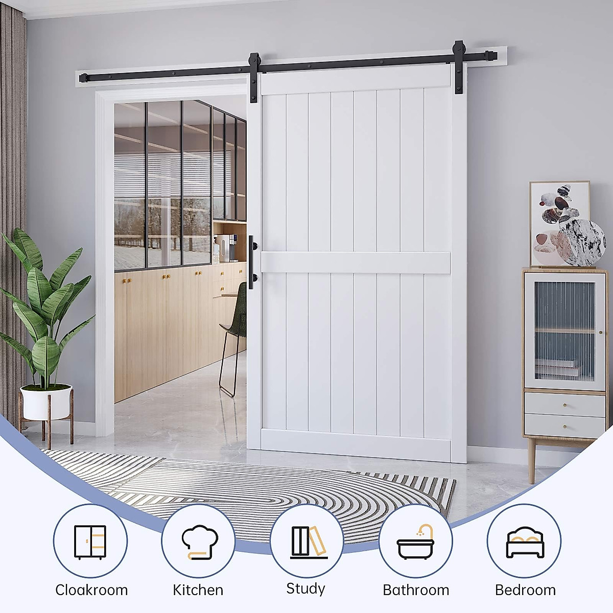 ROYMELO 48x84 Inch White Sliding Barn Door Slab and 8ft Hardware Kit Included, MDF Wood Panel Covered with Water-Proof Scratch-Proof PVC Surface, Easy to Clean, Simple DIY Assembly