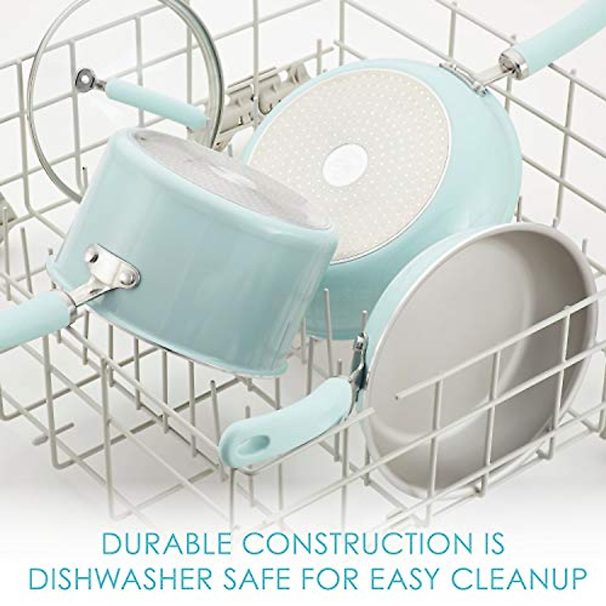 Rachael Ray Create Delicious Nonstick Cookware Pots and Pans Set, 13 Piece, Light Blue Shimmer