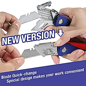 WORKPRO Folding Utility Knife, Quick-Change Box Cutter with Blades Storage Design, Premium SK5 Razor Knife for Cartons, Cardboard, and Boxes, Extra 15-Piece Blades Included