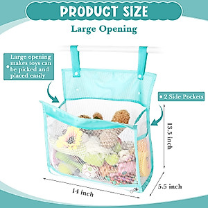 2 Pieces Baby Bathtub Toy Organizer Extra Large Opening Bath Toys Mesh Multiple Ways to Hang Bath Toy Holder Bottom Zipper Storage Bag with 4 Adhesive Hooks (Blue)