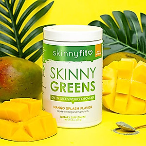SkinnyFit Mango Splash Skinny Greens, Green Juice Superfood Powder, Natural Energy & Focus, Reduce Bloating, Helps Reduce Inflammation, Spirulina, Chlorella, 30 Servings
