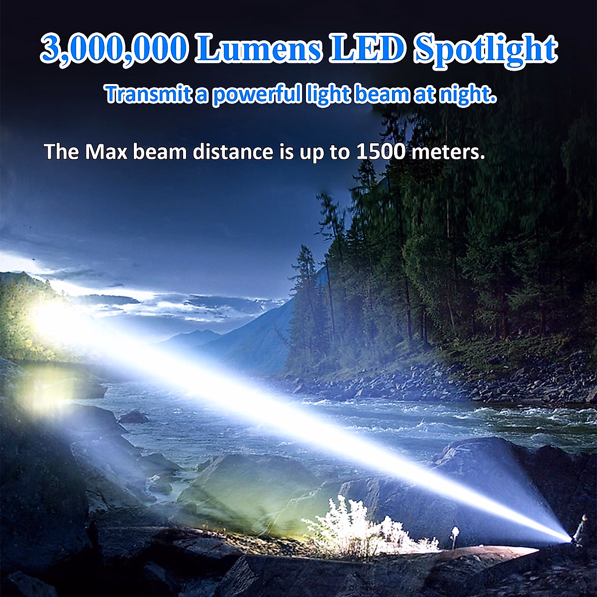 Rechargeable Spotlight, 3,000,000 Lumens Led Spot Lights Outdoor Handheld Super Bright Powerful Long Range Flashlight with 4 Modes, Tripod, USB C, IPX5 Waterproof for Fishing Boating Camping