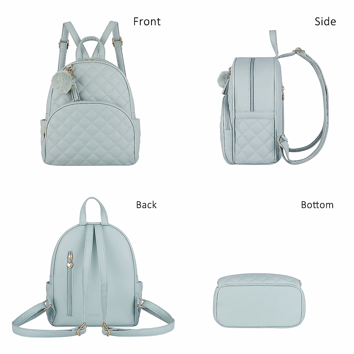 ECOSUSI Mini Backpack for Women Leather Small Backpack Purse for Ladies Cute Pom Bookbag Travel Shoulder Bag with Charm Tassel Green