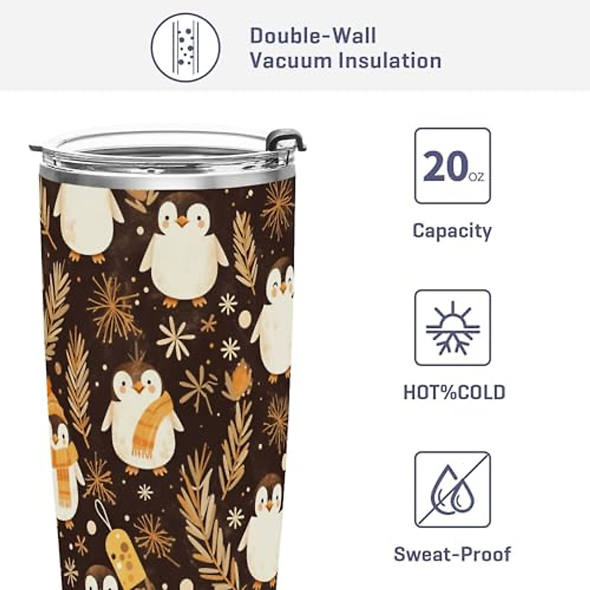 sanluoli Penguin Rose Gold Stainless Steel travel coffee cups Leak-proof Lid and Straw mugs for coffee for Home, Office or Car reusable coffee tumbler 20 OZ