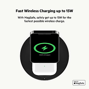 Belkin MagSafe 2-in-1 Wireless Charging Stand for Apple iPhone 16, iPhone 15, iPhone 14, & iPhone 13 Series & AirPods - MagSafe Fast Charging Station for Multiple Devices - Black