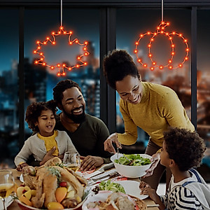 2PCS Fall Window Decoration Lights,Leaf Pumpkin Window Hanging Lights Indoor,Autumn Silhouette Lights for Thanksgiving Holiday Home Party Decor