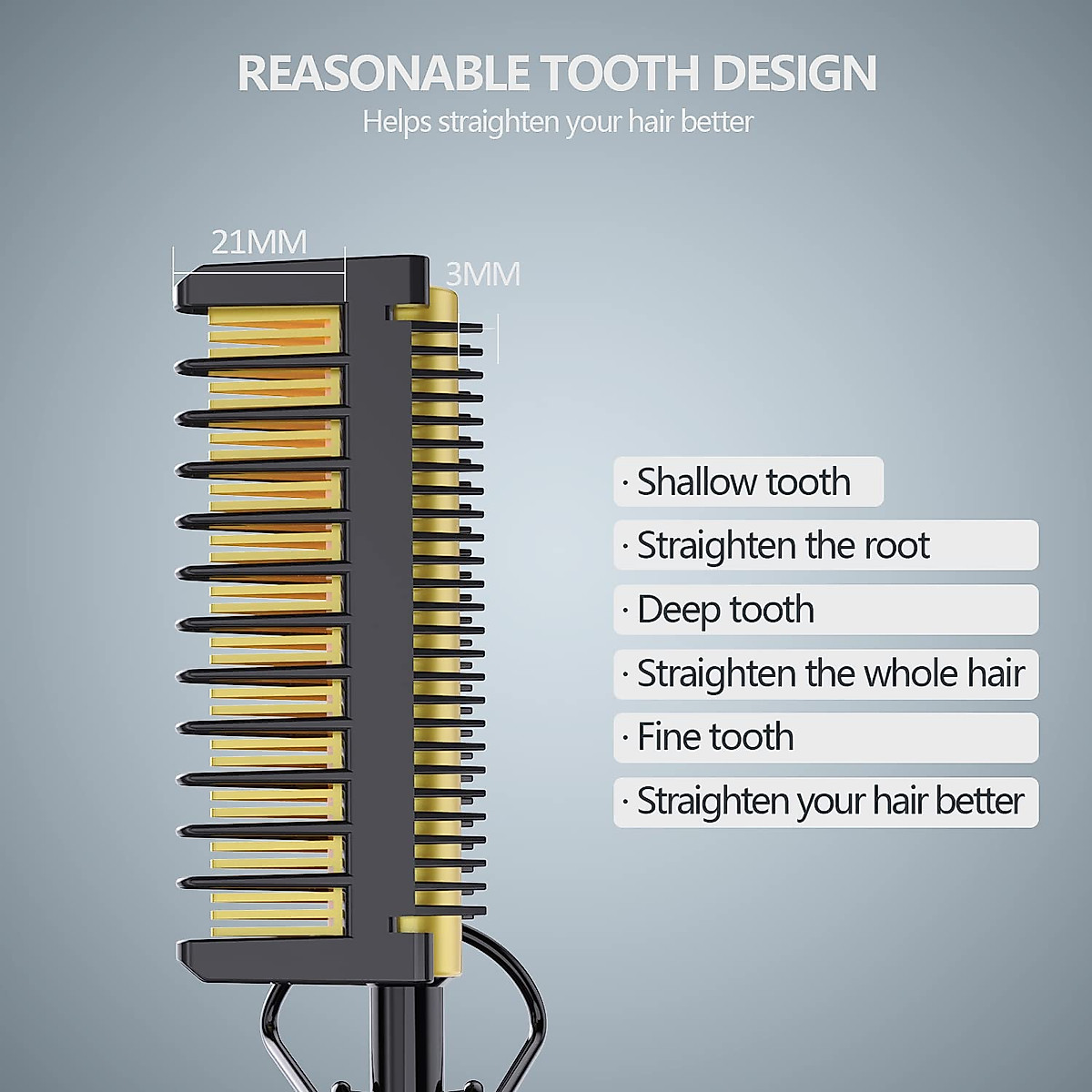 Electric Straightening Comb for Black Hair: 450℉ Pressing Iron for African American Wigs and Hair, Plug-in Heated Straightener Comb