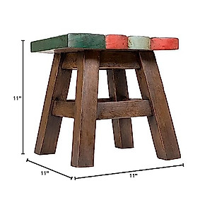 Sea Island Imports Book Design Hand Carved Acacia Hardwood Decorative Short Stool