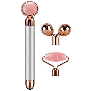 3-IN-1 Electric Jade Roller 3D Roller Facial Roller & Face Massager, Rose Quartz