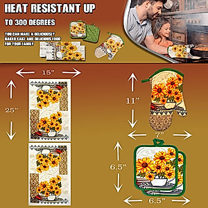 Lobyn Value Pack Kitchen Towel Oven Mitts and Pot Holders Sets, Pot Holders and Oven Mitts Sets, Kitchen Mittens and Pot Holder Set, Potholder Set, Mittens Kitchen Sunflower Design