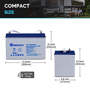 Renogy 12V 100AH Deep Cycle Hybrid Gel Battery, Over 750 Cycles, Rechargeable for Solar Wind RV Marine Camping UPS Wheelchair Trolling Motor, Maintenance Free