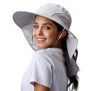 Camptrace Wide Brim UPF 50+ UV Protection Sun Hats Hiking Fishing Gardening Hats with Large Neck Flap for Womens Mens Nylon, Light Grey