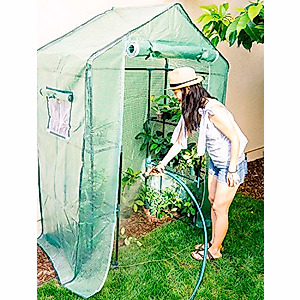 Ohuhu Greenhouse for Outdoors with Mesh Side Windows, 3 Tiers 4 Shelves Small Walk-In Green House Plant Stands Plastic PE Cover Outside Portable Warm House for Seedling Flowers Growing, 4.8x2.5x6.4 FT