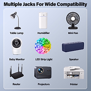PERFEIDY 5V 1A 0.5A Charger 5.0V 1.0A AC Adapter 5W Power Supply DC 5V 1000mA 800mA 600mA 500mA Adaptor Regulated Transformer Cord with 10 Interchangeable Jacks Plug UL Listed