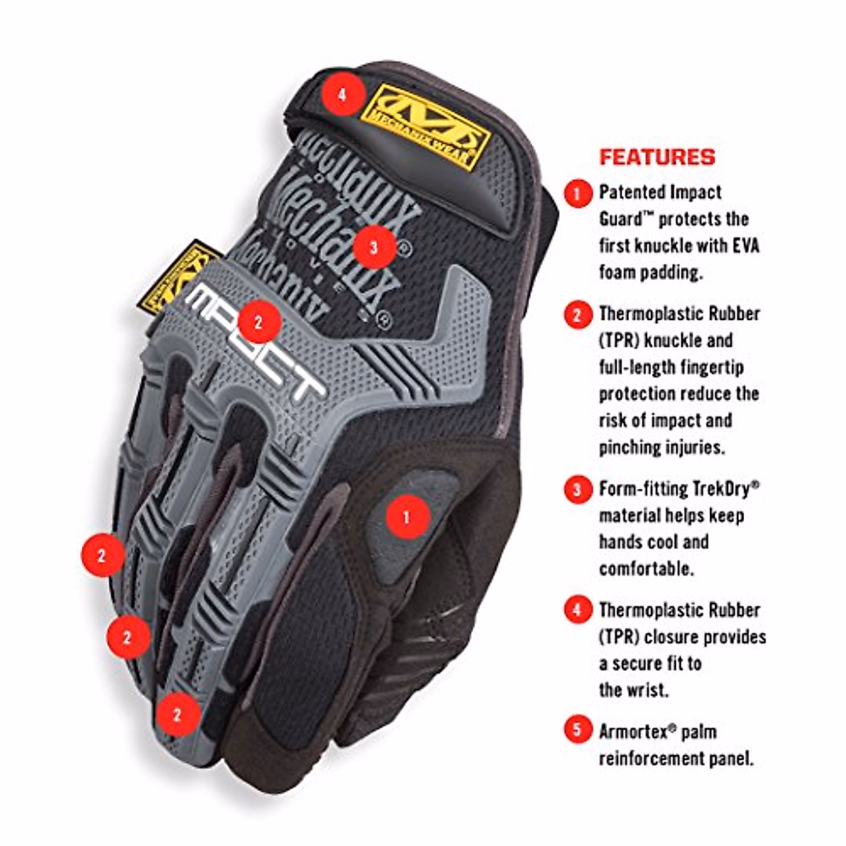 Mechanix Wear: M-Pact Work Gloves with Secure Fit, Work Gloves with Impact Protection and Vibration Absorption, Safety Gloves for Men (Black/Grey, Large)