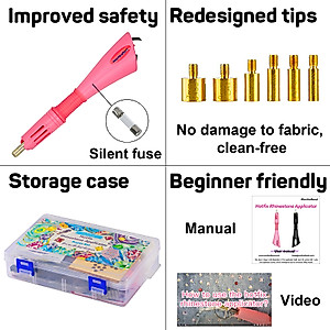 Hotfix Applicator Rhinestone, Larger Hot Fixed Rhinestones Applicator Tool Pen Kit, Bedazzler Kit with Rhinestones for Clothes Crafts Badazzle, 19 Color Gems Crystals, Templates, 30/20/16SS w/Case