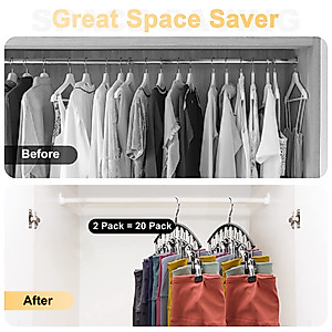 Volnamal Legging Organizer for Closet, Metal Yoga Pants Hangers 2 Pack w/10 Clips Holds 20 Leggings, Space Saving Hanging Closet Organizer w/Rubber Coated Closet Organizers and Storage, Black