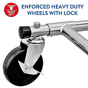 Tatkraft Drogo Heavy Duty Clothes Rack on Wheels, 220lb Load, Adjustable Garment Rack Length 4-6ft, Height 4,7-5,5ft, Easy to Assemble, Chromed Steel