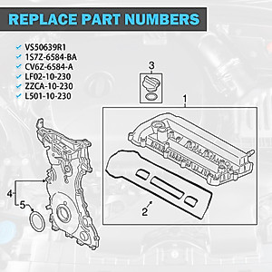 Valve Cover Gasket Set - Compatible with 2.0L 2.3L 2.5L Ford Escape, Focus, Funsion, Ranger, Transit Connect, Mazda 3, 5, 6, CX-7, MX-5, Tribute, B2300 - Replace VS50639R1