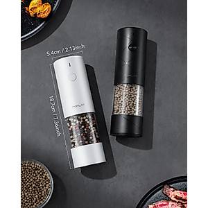 FORLIM Electric Salt and Pepper Grinder Set, USB Rechargeable, Automatic Salt Pepper Mill Grinder with Dust Cover, One-Button Control, Adjustable Coarseness, Warm LED Light (2 Packs, Black&White)