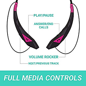 Aduro Amplify Pro SBN45 Wireless Stereo Around The Neck Earbud Headphone Headset (Black/Pink)