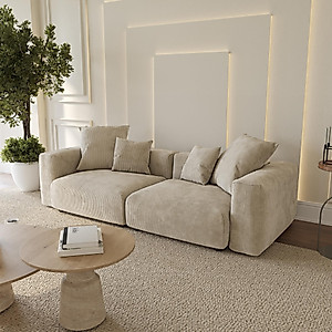 WJShome Modular Sectional Sofa Couch,102inch Oversized LoveSofa,Upholstered with Corduroy Fabric Couches with 4 Pillows,Cushion Covers Removable, Comfy for Living Room, Office, Apartment,Beige