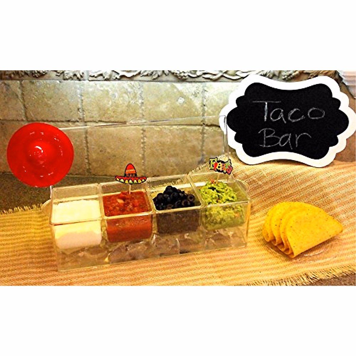 Oaklyn Large Clear Condiment Server Organizer on Ice with Containers and Lid – BPA-Free Serving Bar Compartments and Plastic Box Tray – Chilled Caddy Dispenser Set - Holds 80 oz Total