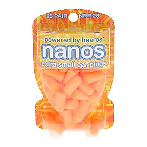 HEAROS Nanos NRR 28 Noise Cancelling Foam Ear Plugs - Extra Small Hearing Protection for Petite Ears - Ideal for Sleeping snoring Travel Concerts Sports Events and Shooting (25 Pairs)