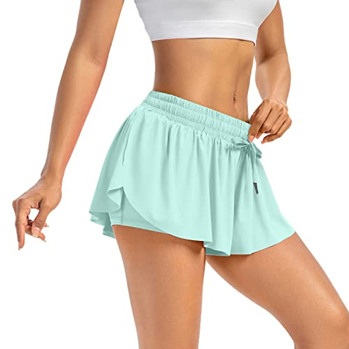 Leftear Flowy Shorts for Women Gym Yoga Athletic Workout Running Biker Women Tennis Skirts High Waisted Sweat Spandex Cute Preppy Trendy Clothes Casual Summer(Pack2,S)
