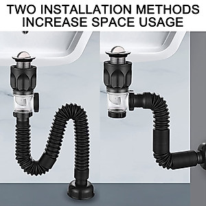 Bathroom Sink Drain Kit with Flexible Expandable P-Trap Sink Drain Pipe Tube Anti-Odor Bathroom Sink Drain Pipe for 1-1/4",1-1/2" and 2'' Drain Hole